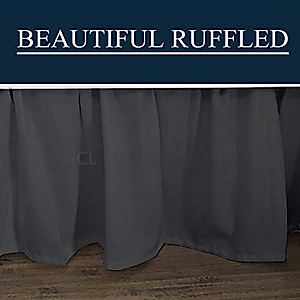 Ruffled Dorm Sized Bed Skirt for Dorm Beds - Three Sided Wrap Around Elastic Bedskirts- Dust Ruffled Bed Skirts 56 inch Tailored Drop - Dark Grey Dorm Room Bedskirts - College Dorm Bed Skirt