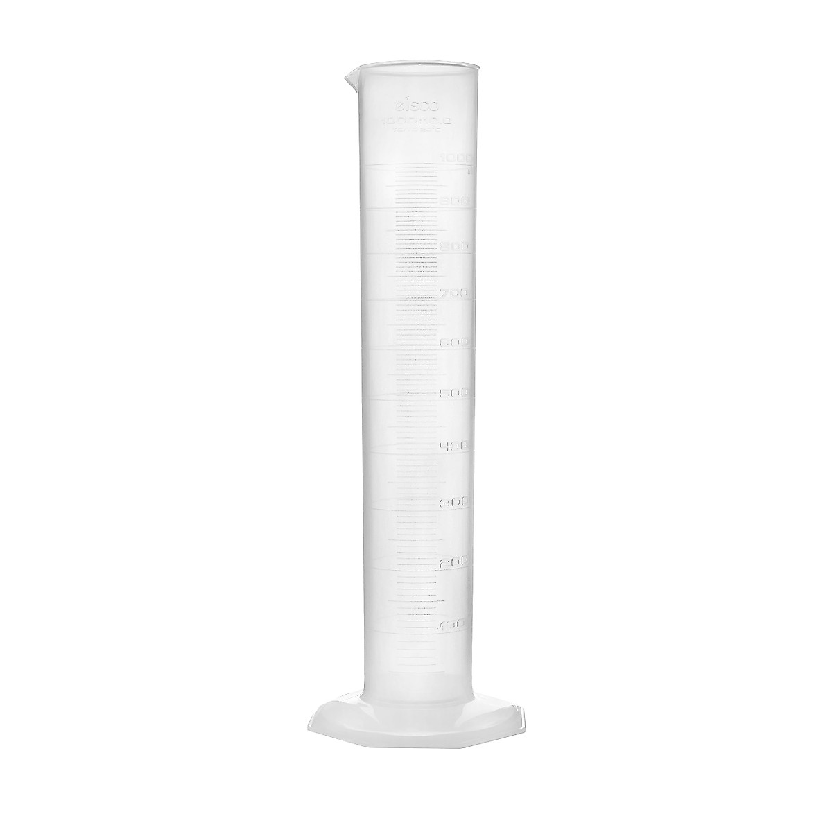 EISCO Graduated Cylinder, 1000mL - Class B Tolerance - Octagonal Base - Polypropylene Plastic - Industrial Quality, Autoclavable