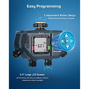 DEWENWILS Sprinkler Timer 4 Zone, Water Timer for Garden Hose with Rain Delay/Manual/AUTO Irrigation, Programmable Outdoor Faucet Hose Timer for Yard, Lawn