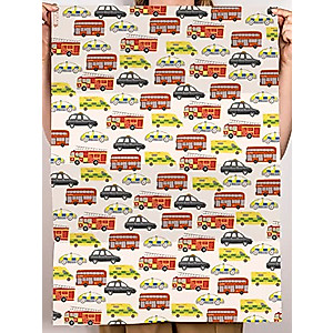 CENTRAL 23 Vehicles Wrapping Paper - Boy Birthday Wrapping Paper - 6 Sheets Gift Wrap - Firetruck - Taxi Cab - Bus - Comes With Fun Stickers - Recyclable