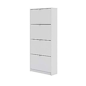 Pemberly Row Modern 4 Drawer Shoe Cabinet, 24-Pair Shoe Rack Storage Organizer in White