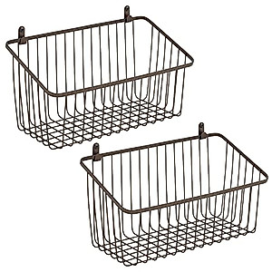 mDesign Metal Wire Wall Mounted Storage Organizer Basket Bin for Kitchen, Bedroom, Bathroom - Mountable Hanging Organization in Pantry, Closet, and Cabinet - Unity Collection - 2 Pack - Bronze