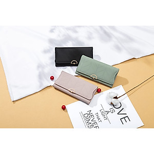 OXYPLAY PU Leather Women's Long Wallet, Women's Leather Wallet, 3 Fold Women's Card Holder, Embossed Square Wallet (Black)