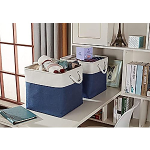 DECOMOMO Cube Storage Organizer Bins | Box Storage Cube Basket with Handles Fabric Cloth Bins for Organizing Shelf Nursery Home Closet (Navy Blue & White, 13 x 13 x 13 inch - 3 Pack)