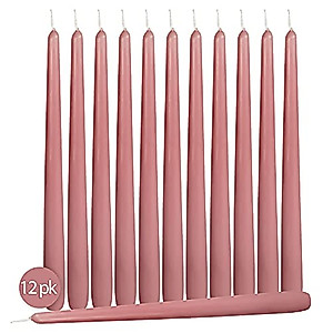 12 Pack Tall Taper Candles - 10 Inch Rose Pink Dripless, Unscented Dinner Candle - Paraffin Wax with Cotton Wicks - 8 Hour Burn Time