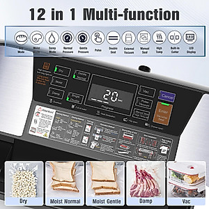 Food Vacuum Sealer Machine, 12 in 1 Food Sealer Vacuum Sealer with Easy Lock Handle, Double Heat Seal, Vacuum Sealer Food with Built in Cutter and Bag Storage, Drip Tray, 1 Roll and 10 Pre-cut Bags