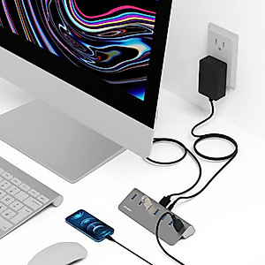 Achoro 7 Ports Powered USB HUB – 2nd Generation 10GB Super Speed External USB Port – USB 3.2 Aluminium USB Hub for Computer, Mac, PCs, Smartphone & Tablets – Computer Multiple USB Hub (POWERED SILVER)