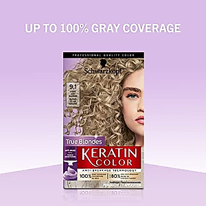 Schwarzkopf Keratin Color Permanent Hair Color Cream, 9.1 Light Ash Blonde, 1 Kit