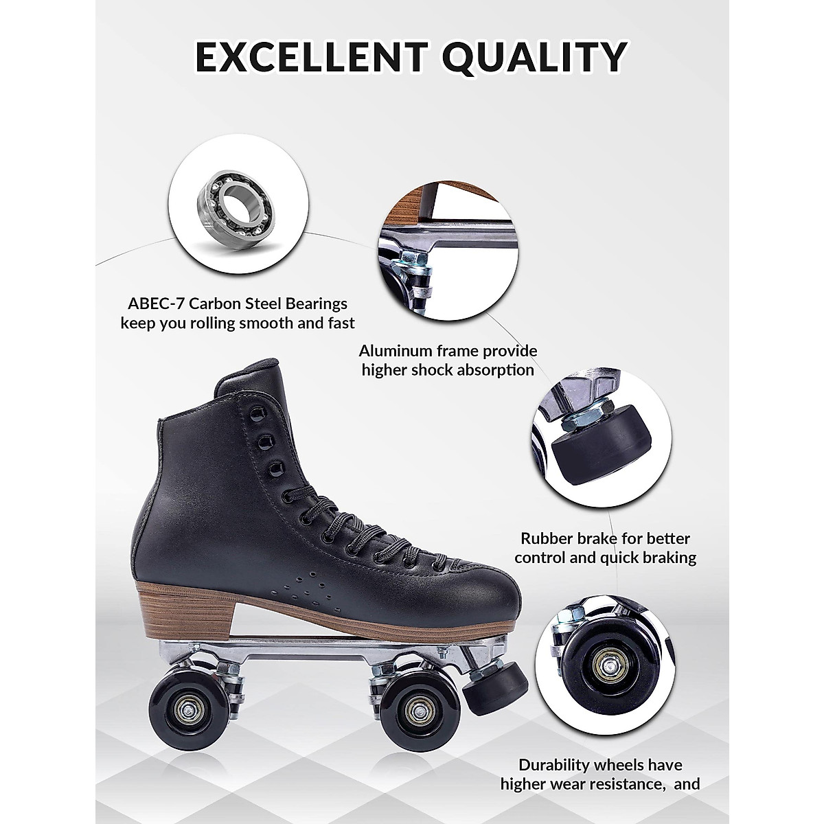 PAPAISON Roller Skates for Women and Girls, Deluxe 2 Layer Microfiber Leather Double Row-Classic Roller Skates for Men, Professional Outdoor Indoor Quad-Skates for Kids & Adults