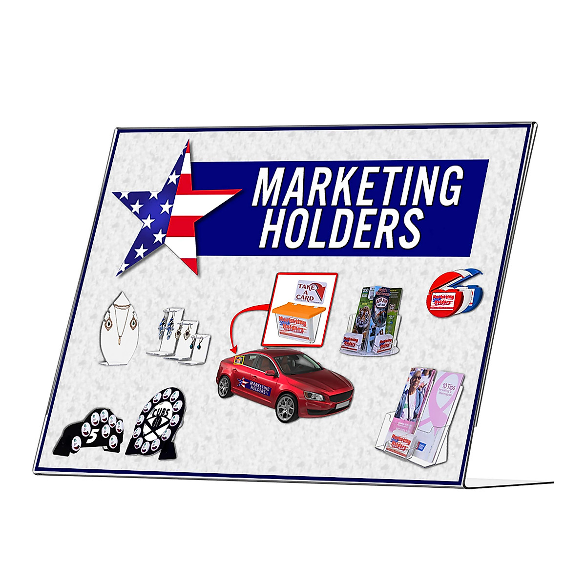 Marketing Holders 5 Pack Large Store Sign Holder 14" x 11" Horizontal Frame Advertisement Flyer Notice Display Counter Side Load Slant Back