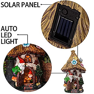 TERESA'S COLLECTIONS Gnomes House Garden Decor, Solar Fairy Garden Gnomes Outdoor Statues, Garden Gifts for Holiday Lawn Patio Yard Decorations, 12 Inch