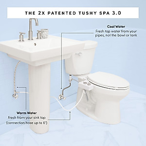 Tushy 3.0 Spa Bidet Attachment. Cool to Warm Water Temperature Control, Self Cleaning Fresh Water Sprayer, Adjustable Pressure Nozzle & Angle Control (Requires Sink Access for Warm Water), Bamboo