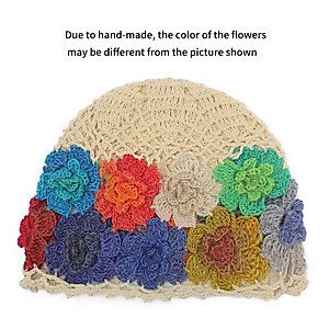 ZLYC Women Cotton Crochet Skull Cap Handmade Knit Cutout Floral Beanie Hat (Flowers Beige)