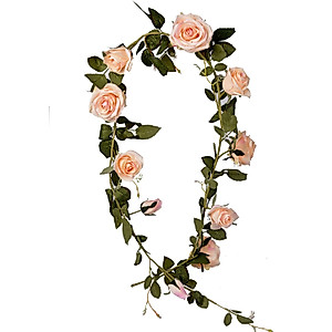 LUSHIDI 5.9Ft Artificial Rose Vine Silk Flower Garland Hanging Vines Home Outdoor Wedding Arch Garden Wall Decor，Pack of 1 (Pink)