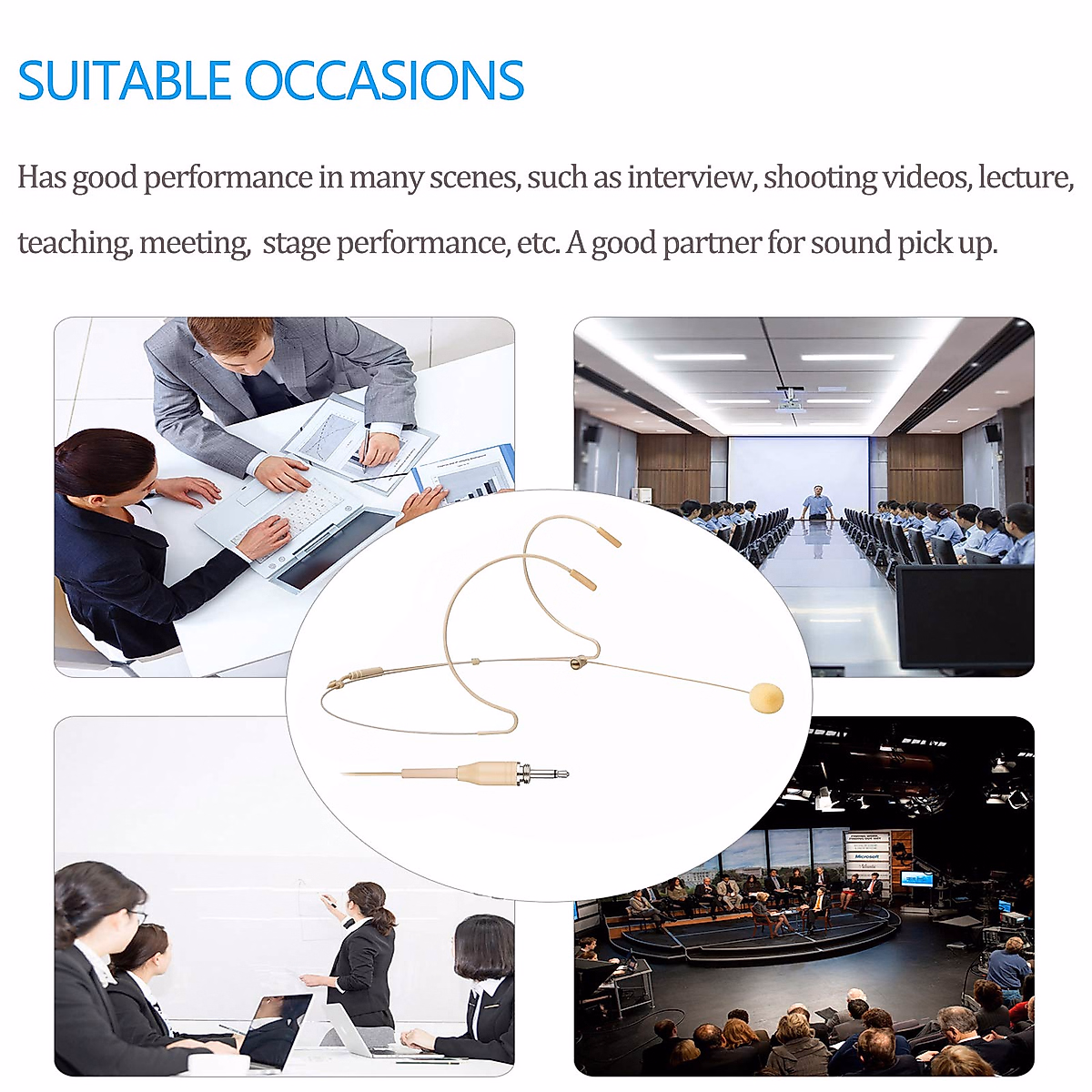 Sujeetec Microphone Headset Discreet Headworn Earset Over Ear Hanging Mic for Wireless System Bodypack Transmitter, Ideal for Lectures, Live Performance, Theater, Podcasts – Beige