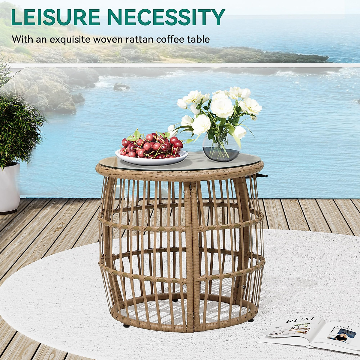 YITAHOME Double Egg Chair with Table 2 Person Wicker Egg Chair Indoor Outdoor Patio Egg Chair with Cushions 617lbs for Patio, Bedroom, Garden and Balcony, Beige