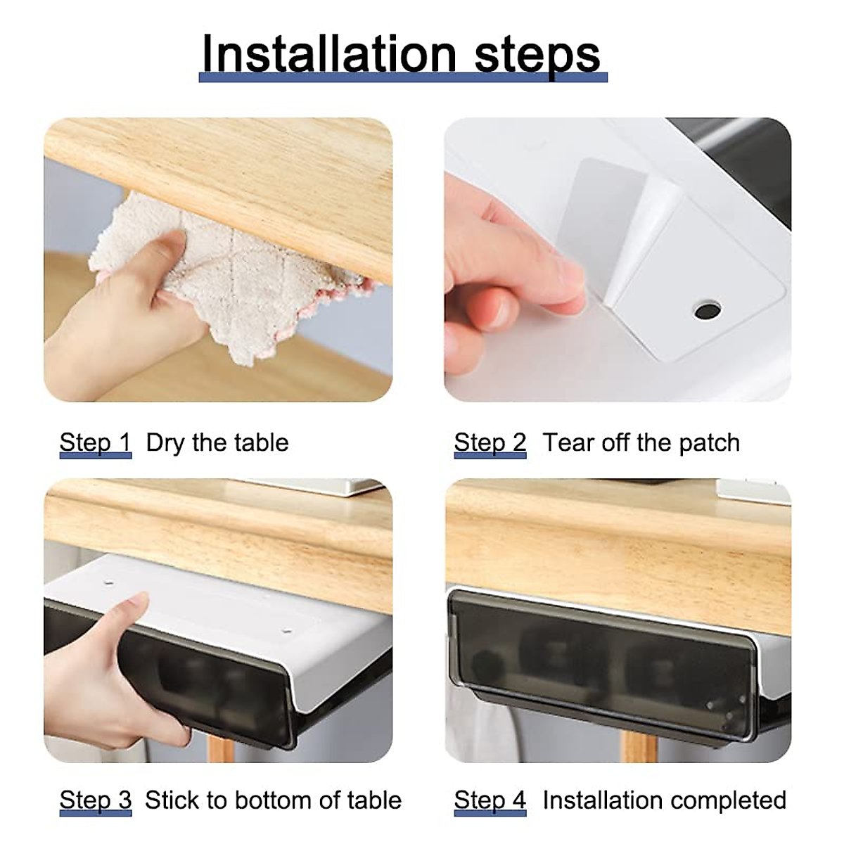 Under Desk Drawer Organizer - Hidden Self-Adhesive Under Desk Drawer Slide-out With 2 layers、Storage box for sticking under the table, suitable for office, classroom, home Under Desk Drawer (Withe)