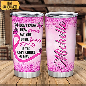 Hyturtle Personalized Breast Cancer Awareness Gifts For Women - Custom Name Stainless Steel Tumbler Coffee 20 oz - Motivational Breast Cancer Gifts For Friend, Mom On Awareness Month, Christmas