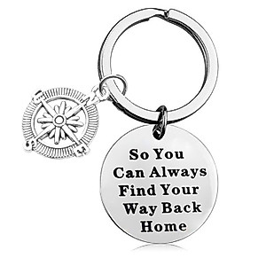 LQRI Compass Key Chain Wanderist Gift So You Can Always Find Your Way Back Home Keychain Travelling Jewelry Inspirational Adventure Gift (sliver)