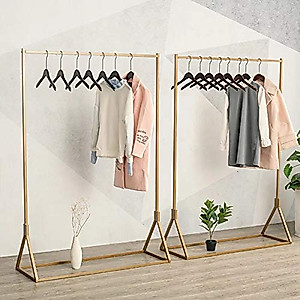 MDEPYCO Simple Fashion Rolling Garment Rack with Wheels,Commercial Grade Heavy Duty Metal Clothing Racks,Entryway Organizer Storage Shoes Bags Clothes Shelves(Gold Square Tube,39" L)