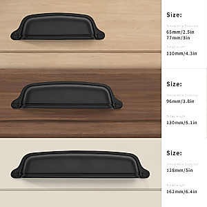 khtumeware 10 Pack 5 inch(128 mm) Drawer Pulls Matte Black Cabinet Cup Pulls Cabinet Hardware Kitchen Cabinet Handles Bin Cup Pulls Cup pulls for Kitchen cabinets.