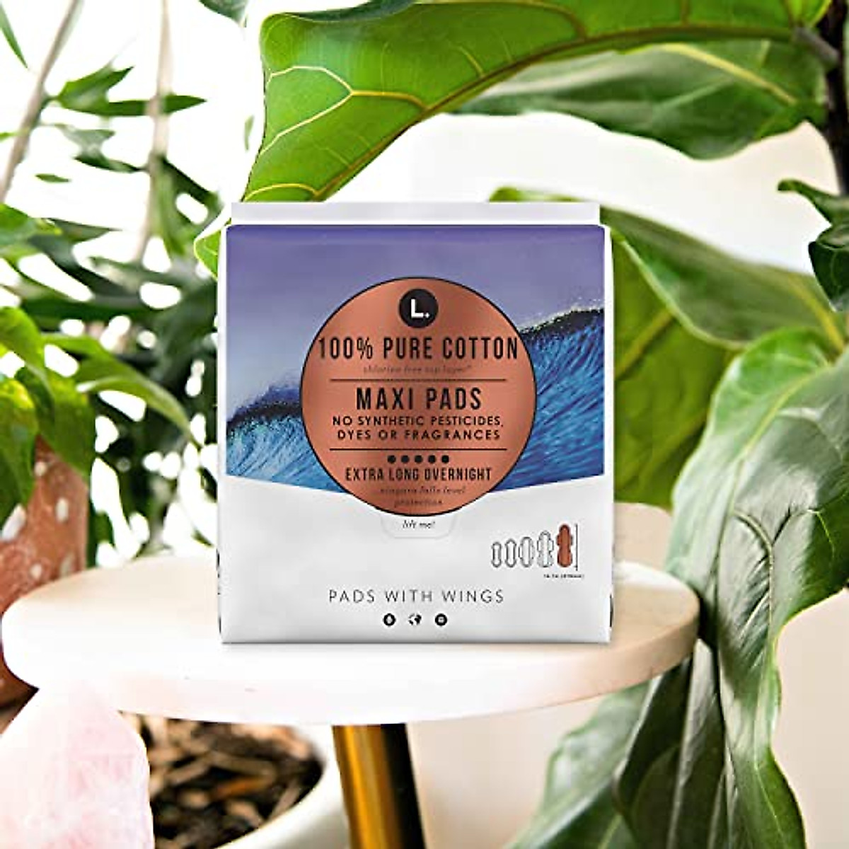 L. Chlorine Free Maxi Pads Extra Long Overnight Absorbency with Wings, Organic Cotton, Free of Chlorine Bleaching, Pesticides, Fragrances, or Dyes, 20 Count