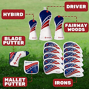 SAPLIZR Golf Club Head Covers Fits Driver, Premium PU Leather Golf Headcovers for Clubs Protector, Embroidered Stars and Strips Flag Design