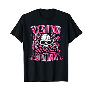 Yes I Do Hit Like A Girl Roller Derby Girl Skull T-Shirt