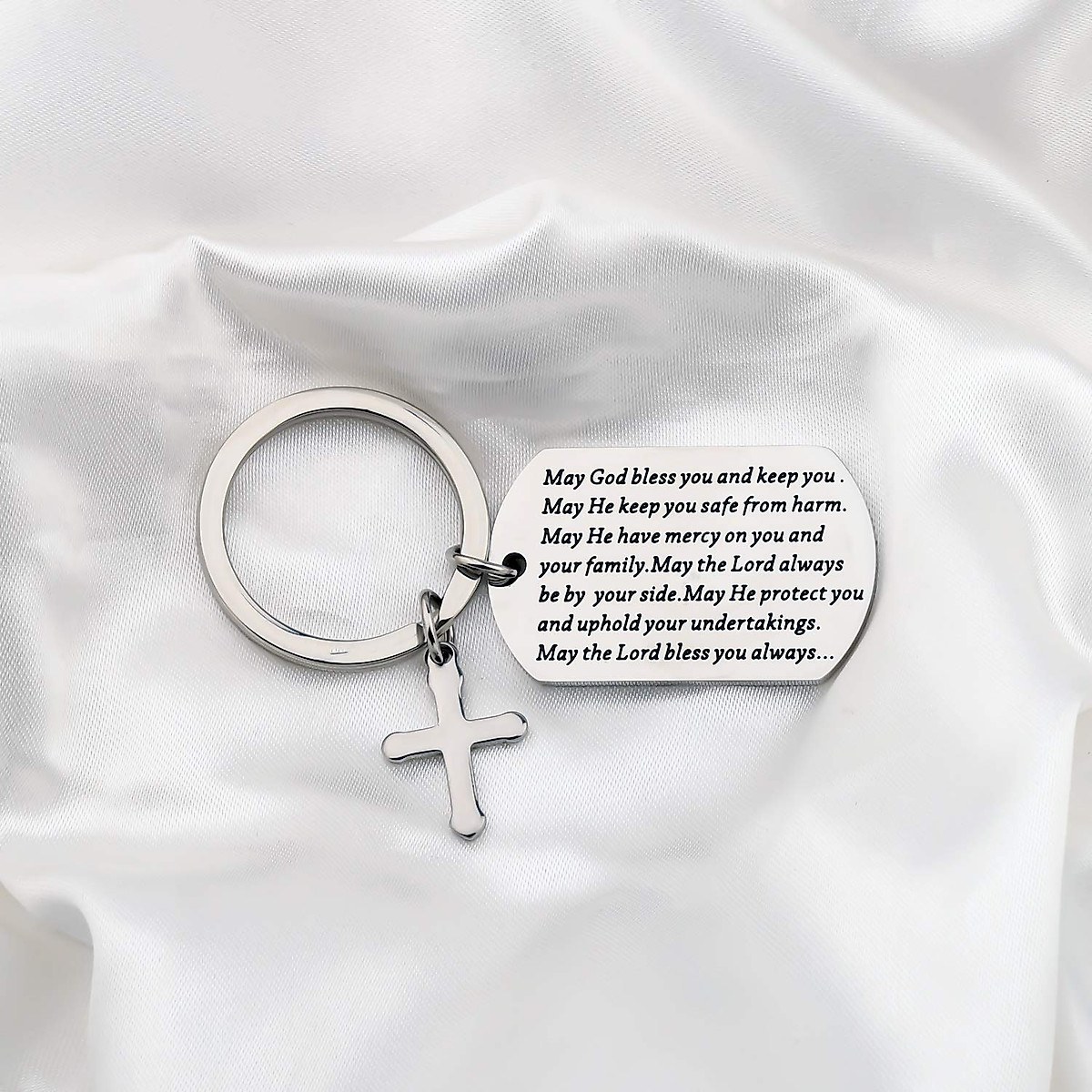 Christian Gifts Bible Verse Keychain May God Bless And Keep You Always Religious Jewelry Scripture Gifts (silver)