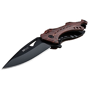 MTECH USA – Spring Assisted Folding Knife – Fine Edge Black Stainless Steel Blade, Brown Wood Handle, Pocket Clip, Tactical, EDC, Self Defense- MT-A705WD, 4.5-inch Closed