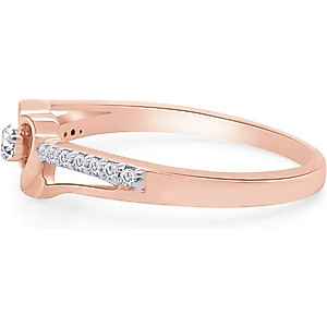 AFFY Round Cut Natural White Diamond Split Shank Heart Promise Bypass Engagement Ring In 14k Gold Over Sterling Silver (0.10 cttw, Color- I-J, Clarity- I2-I3) Gift For Her