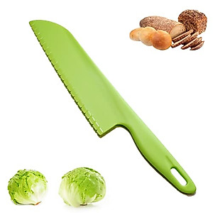 jawbush Professional Lettuce Knife, 11" Serrated Salad Knife for Veggies, Fruit, Bread, Cake, Salad, Plastic Kitchen Nylon Knife for Cooking and Cutting to Prevent Browning, Warm Xmas Gift, Green
