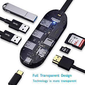 USB C Hubs Dock Transparent Adapter for Apple iPad Pro 2018, Type C Hub Dock with HDMI 4K 3 USB SD/TF Card Reader and PD Charging Ports,Compatible with Samsung DeX Galaxy/Nintendo Switch/MacBook