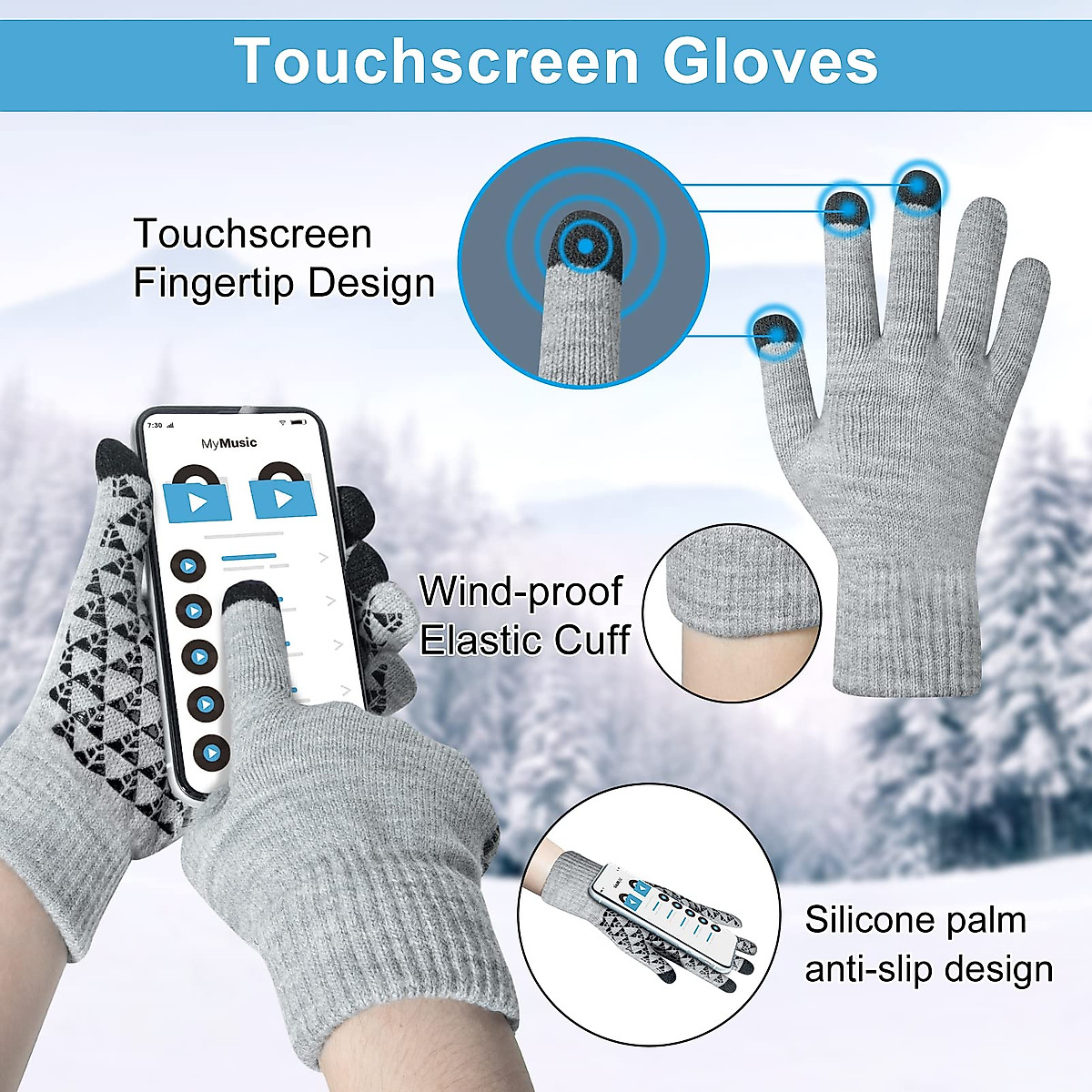 Winter Beanie Hats Scarf Gloves Set Thick Warm Slouchy Beanies Hat Knit Skull Cap Neck Warmer for Men Women, Light Grey