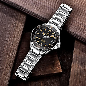 RollsTimi Pagani Design Men's Automatic Watch, Men's Automatic Diver's Watch, Stainless Steel, Rotating Ceramic Bezel Japan Imported Movement, Sapphire Mirror Waterproof Mechanical Watch. (Black)