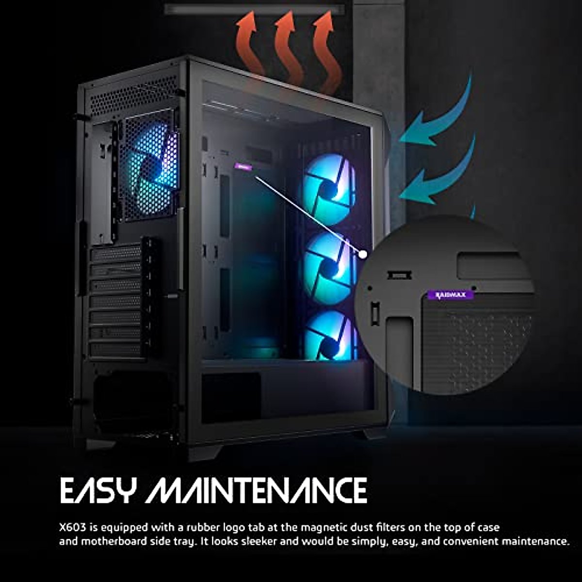 Raidmax X603 ATX Desktop Computer Gaming PC Case Mid Tower PC Case pre-Install x 4 addressable RGB ARGB Fans ATX USB 3.0 Tempered Glass PC Case (Black)