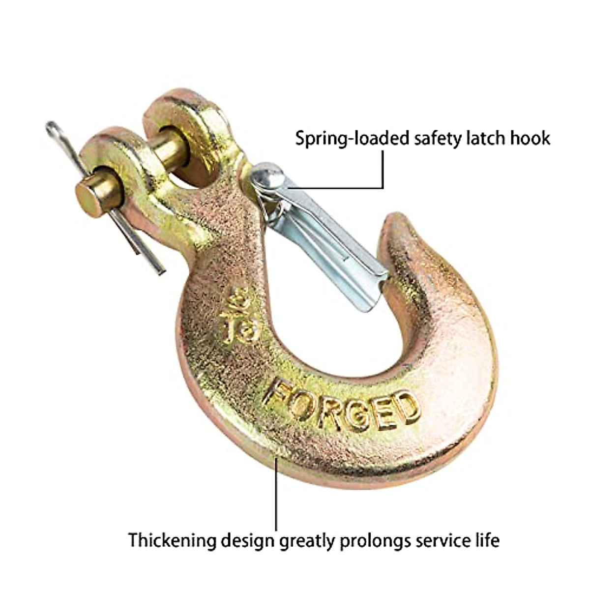Clevis Slip Hook 3/8" - Forged G70 Steel Chain Hook with Safety Latch 18,000 Lb Capacity for Rigging Deck Hauler Receiver Hitches Trailer Wrecker Truck (4 Pack)