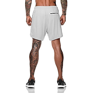 Akk Men's 2-in-1 Workout Running Shorts Lightweight Gym Yoga Training Sport Short Pants Red