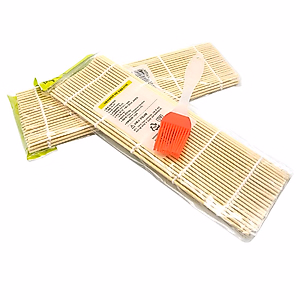 GARASANI 2 Pack Bamboo Gimbap Sushi Making Kit, 2 x Natural Bamboo Mat, 1 x Cooking Brush, 9.4" x 9.4" (Beige)