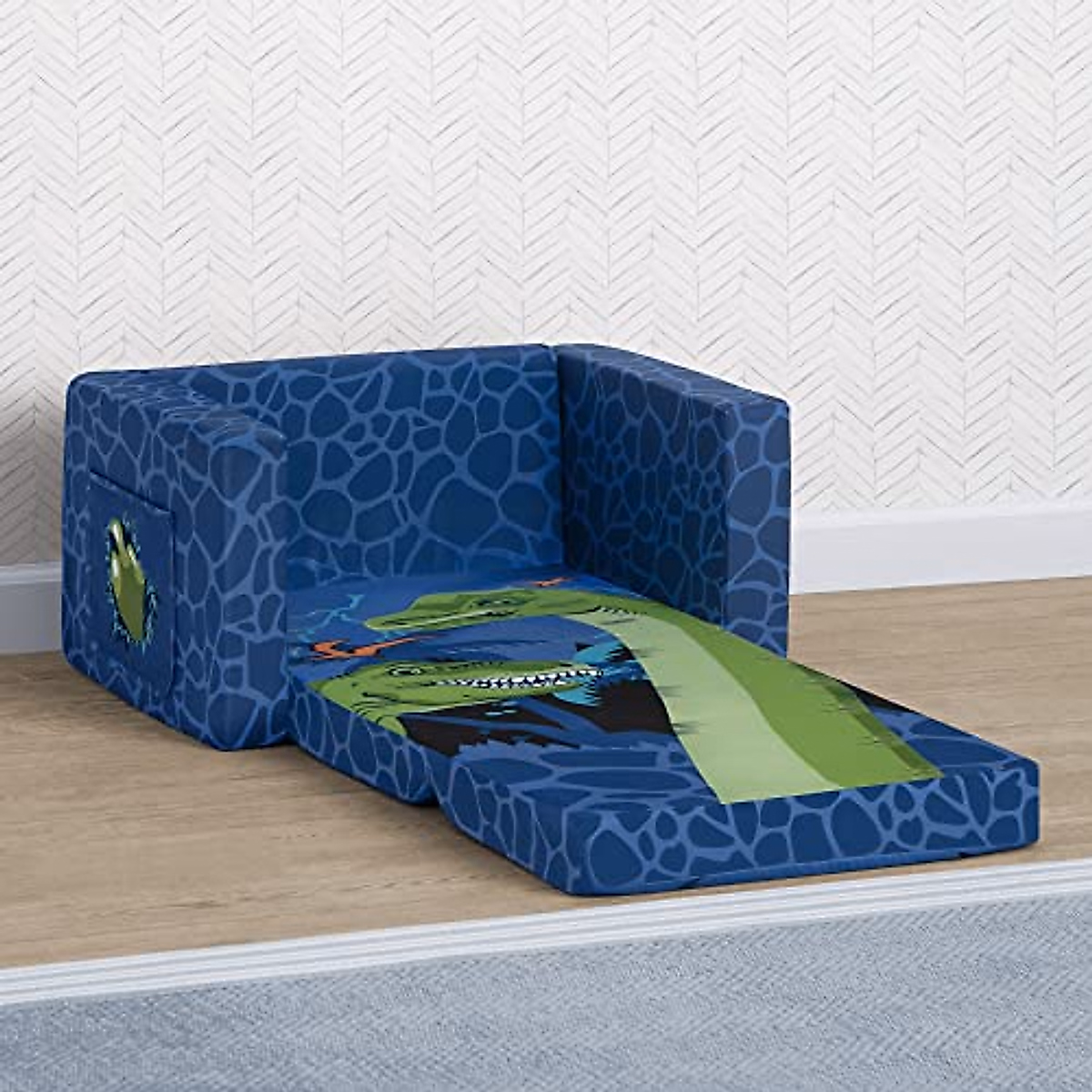 Delta Children Dinosaur Cozee Flip-Out Chair For Relaxing- 2-in-1 Convertible Lightweight,Portable Chair to Lounger for Toddlers & Kids