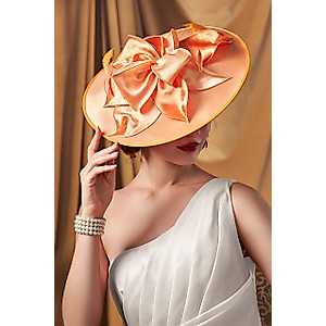 BABEYOND Derby Hats for Women - Fascinators Tea Party Hats Headband Wide Brim Fascinator Wedding Cocktail Flower Feathers Orange