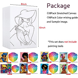 VALLSIP 8 Pack Pre Drawn Canvas for Painting for Adults Paint and Sip Party Supplies Canvas Painting Kits Stretched Canvas to Paint Games Ladies Night Art Set Anniversary Dating Game