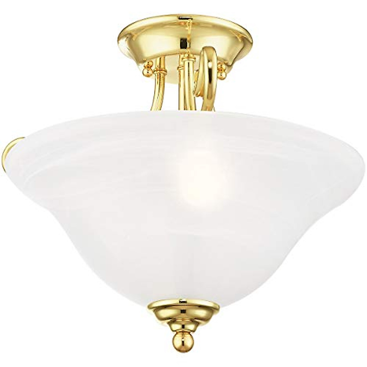 2 Light Polished Brass Ceiling Light Fixture with White Alabaster Glass Shade