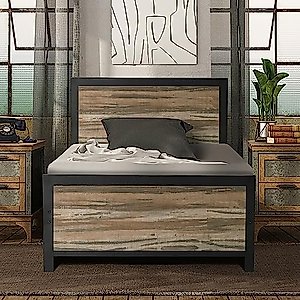Catrimown Twin Bed Frames, Twin Size Platform Bed Frame with Wooden Headboard, Rustic Bed Frame with Strong Slat Support, No Box Spring Needed, 12”Under Bed Storage, Easy Assemble, Twin