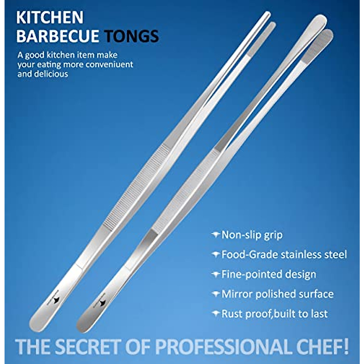 Atmax Kitchen Tweezer Tongs 12 Inches – Stainless Steel Food Cooking Tweezers Set – Anti Rust Long Culinary BBQ Tongs - Multi use Chef Tweezers Chopsticks for Cooking, Grilling, Plating or Barbecue