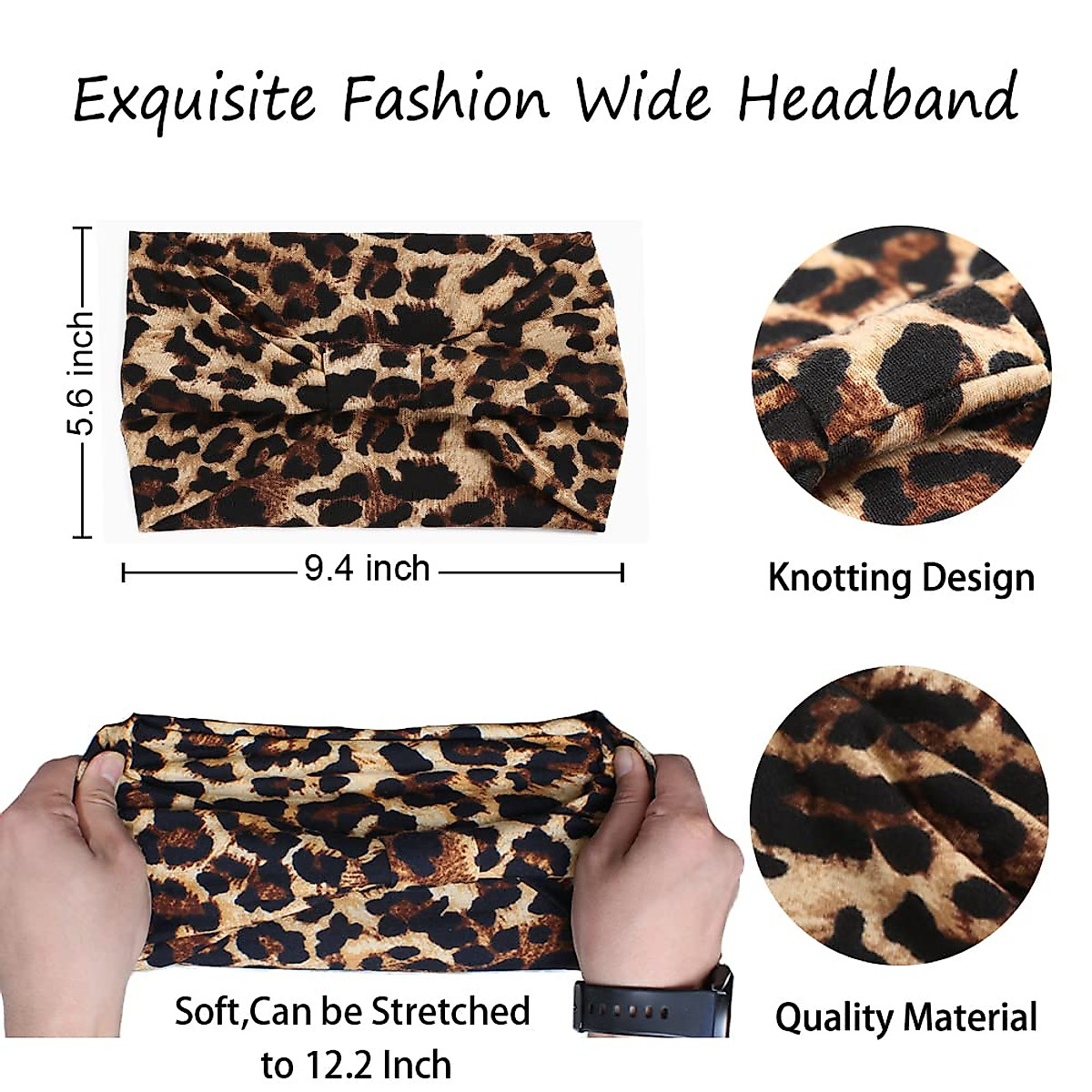 XTREND 4 Packs Wide Headband Fashion Headscarf Bohemian Style Elastic Knotted Non-slip Headband Suitable For Black Women Outdoor Yoga Sports Printed Hair Accessories