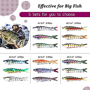 Atibin Multi Jointed Fishing Lure Bass Slow Sinking Swim Bait Bass Bionic Saltwater Fishing Lures Freshwater Realistic Topwater Set A3-5.4",0.92oz