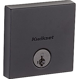 Kwikset Downtown 92580-030, Deadbolt Door Lock, Single Cylinder, Square Low Profile with SmartKey Re-key Security, Matte Black
