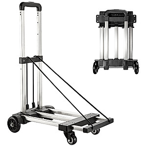 KEDSUM Foldable Hand Truck, 350 lbs Stainless Steel Folding Luggage Cart, Portable Dolly Cart for Moving, Solid Platform Hand Cart with Elastic Ropes, Collapsible Luggage Cart with Wheels for Moving