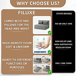 FILUXE Convertible Folding Sofa Bed - Sleeper Chair with Pillow, Modern Linen Fabric Floor & Futon Couch, Foldable Mattress for Living Room/Dorm/Guest/Home Office/Apartment, Standard Size, Light Gray